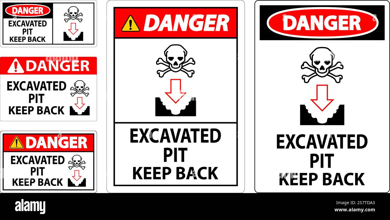 Danger Excavated Pit Sign Excavated Pit Keep Back Stock Vector Image ...
