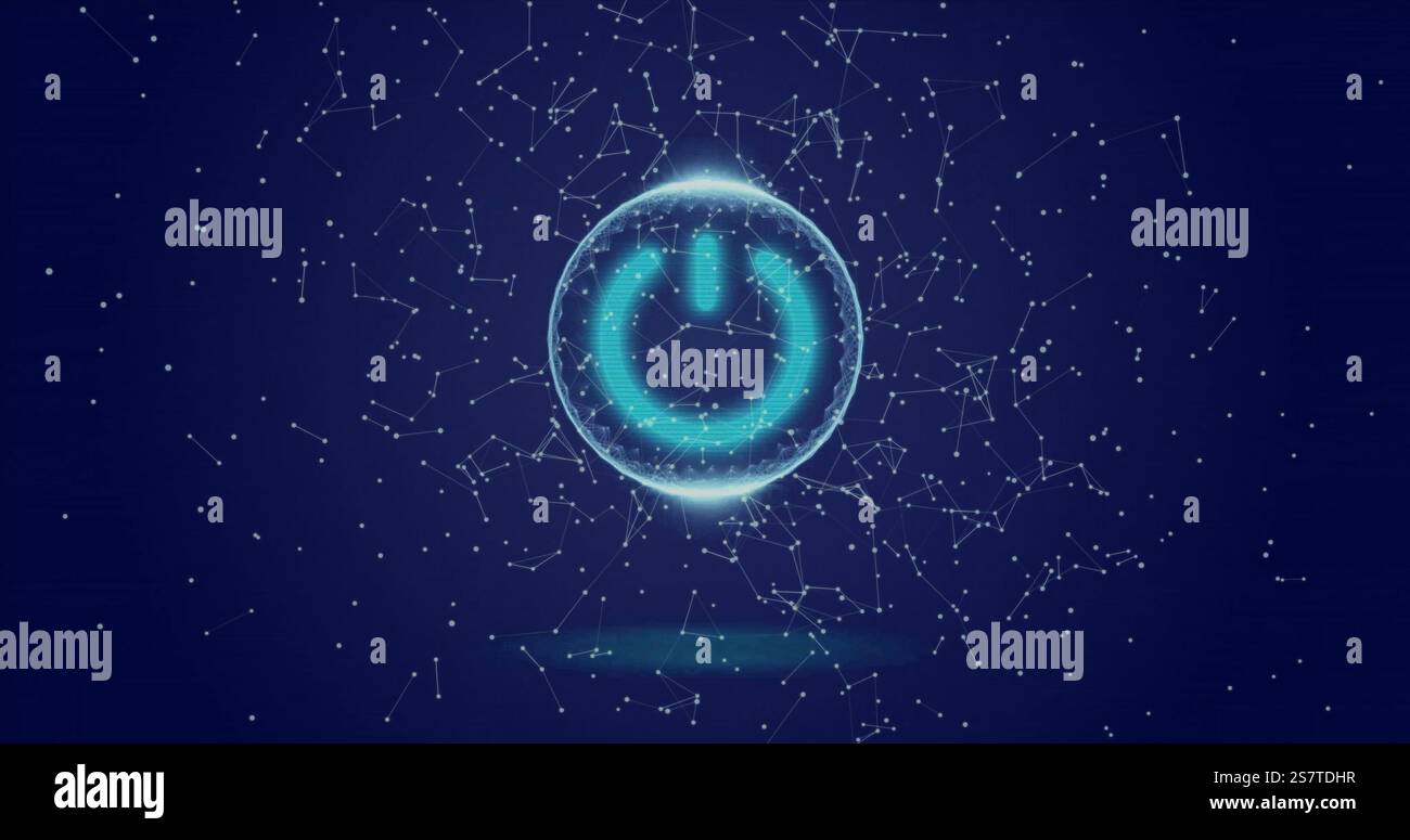 Power button symbol with connecting dots and lines, digital network ...