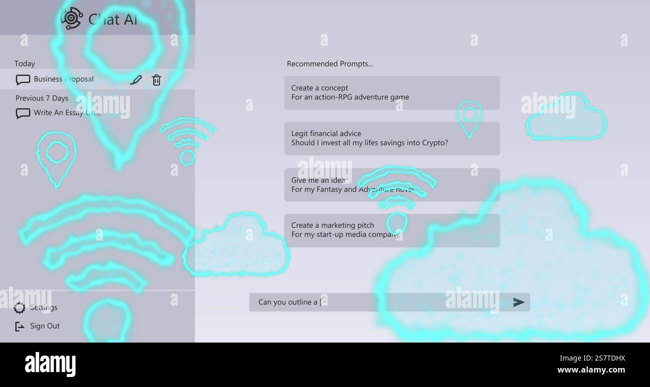 Wi-Fi and cloud icons image over business proposal text on screen Stock ...