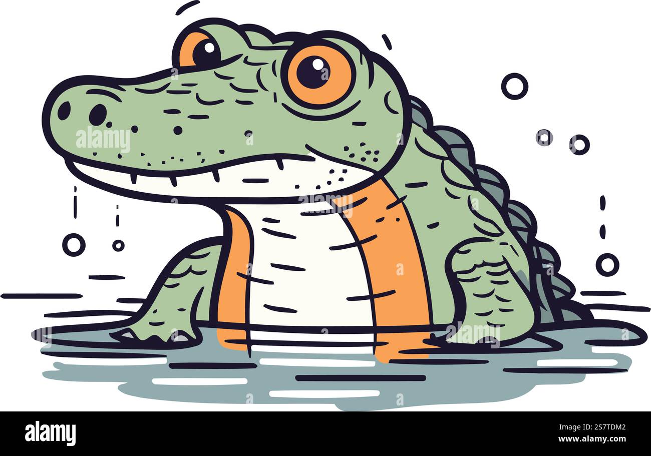 Cute crocodile in water. Vector illustration in cartoon style Stock ...