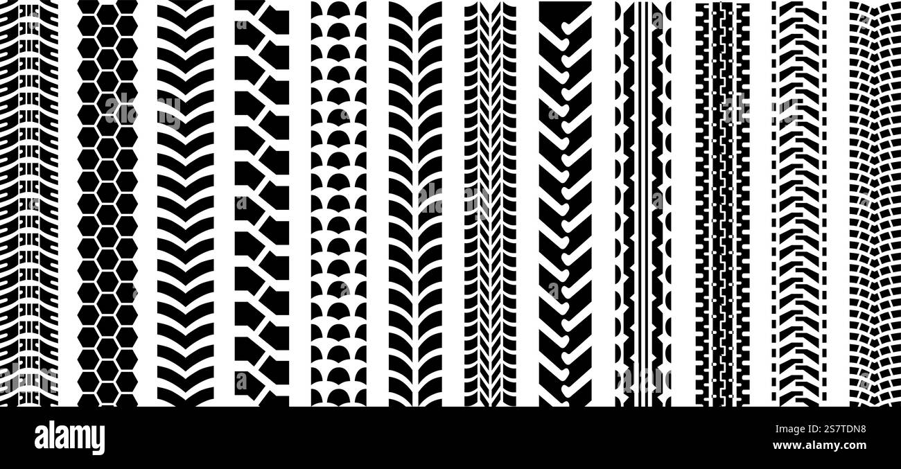 Tire tracks black isolated silhouettes set tires tread shapes hi-res ...