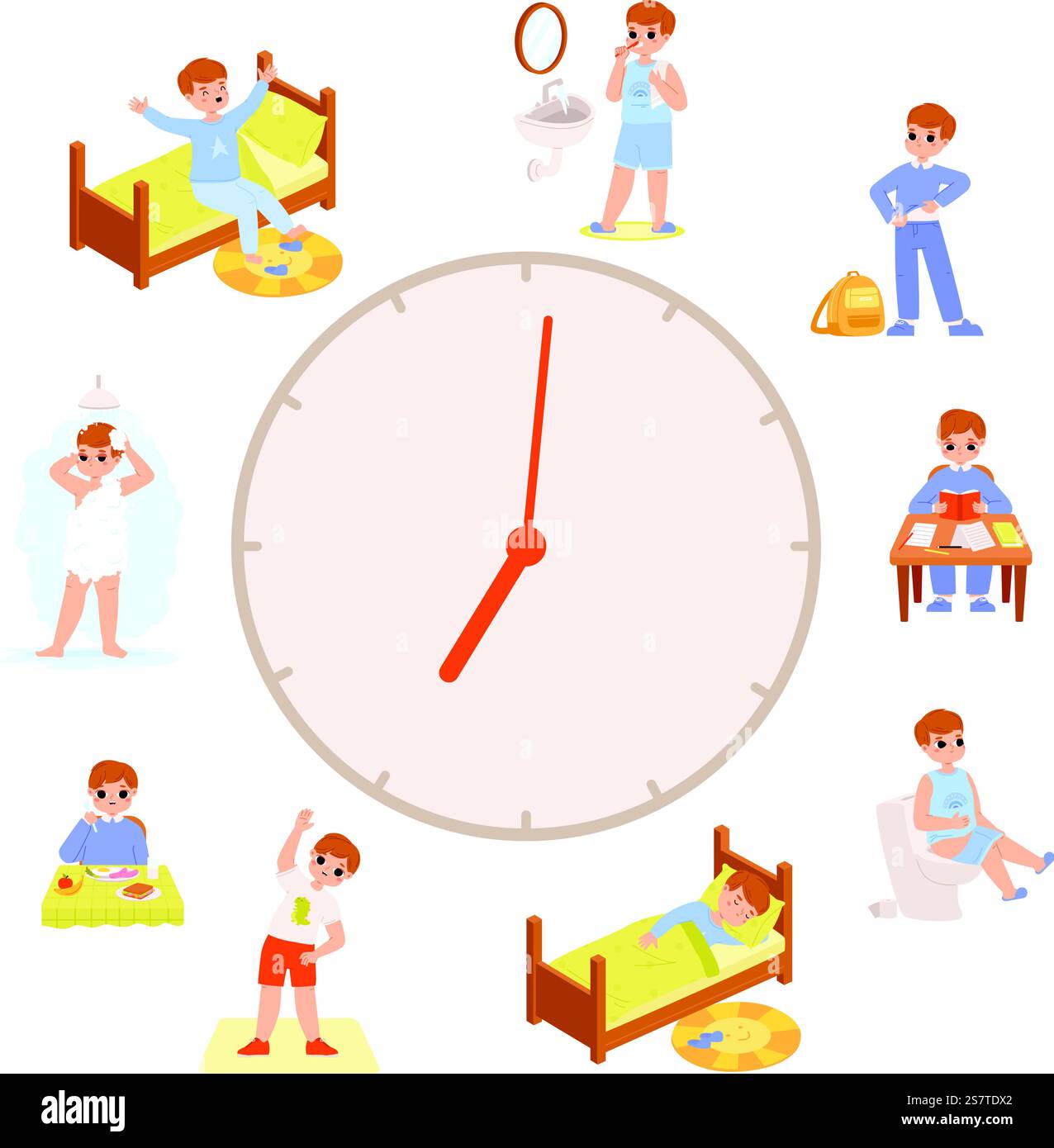 Little boy daily life schedule. Morning and day routine, time and ...