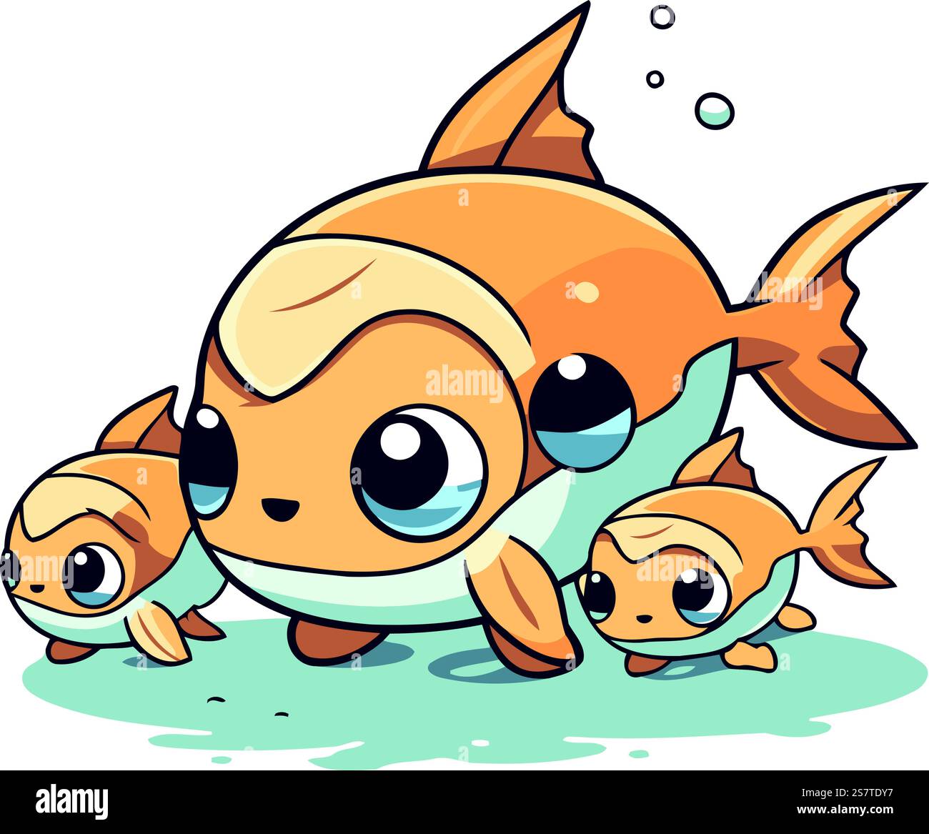 Illustration of Cute Little Fish in the Sea. Vector Illustration Stock ...