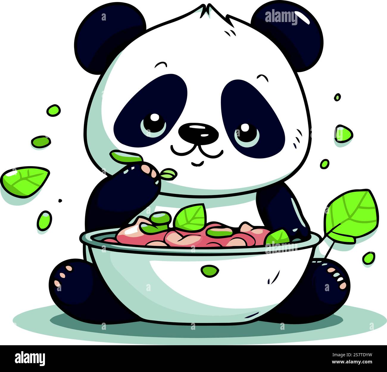 Cute panda eating food in a bowl. Vector illustration Stock Vector ...