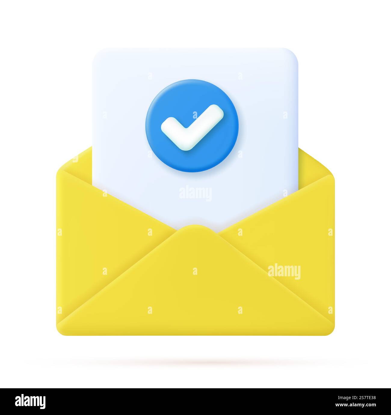 3d Render open mail Envelope with paper documents check mark icon isolated on white background ...