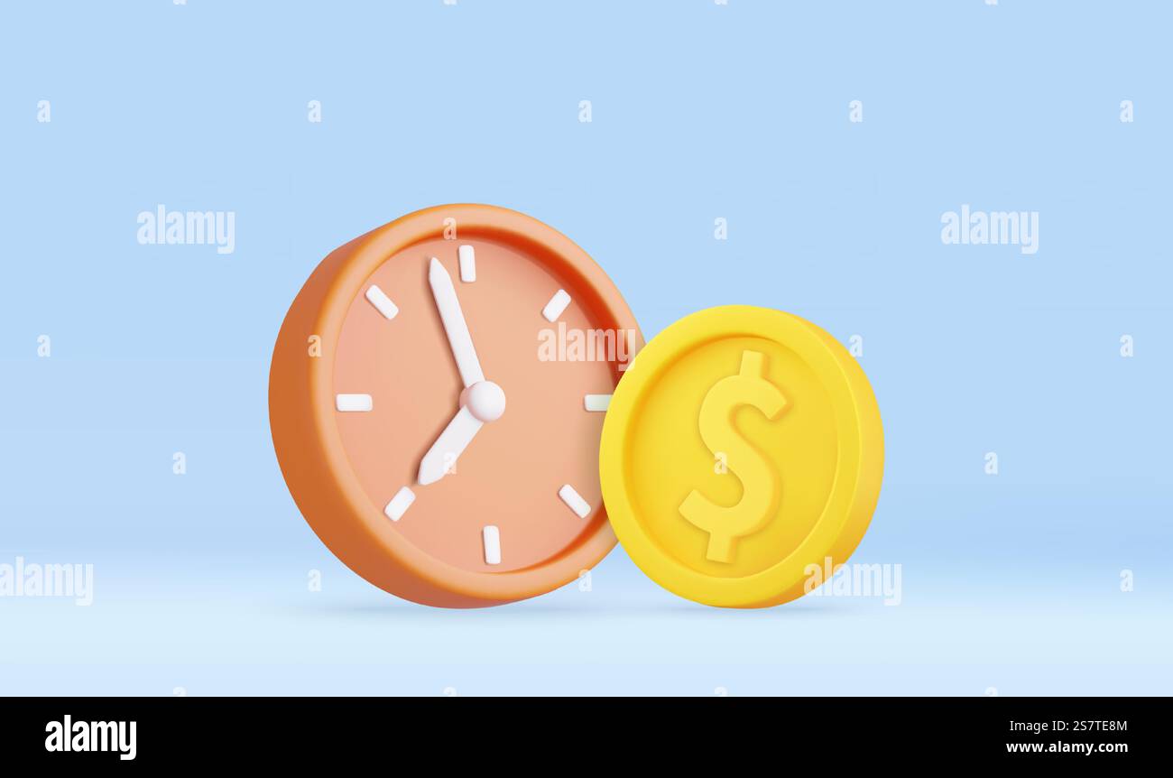 3d alarm clock with Investing money. Business investments earnings and ...
