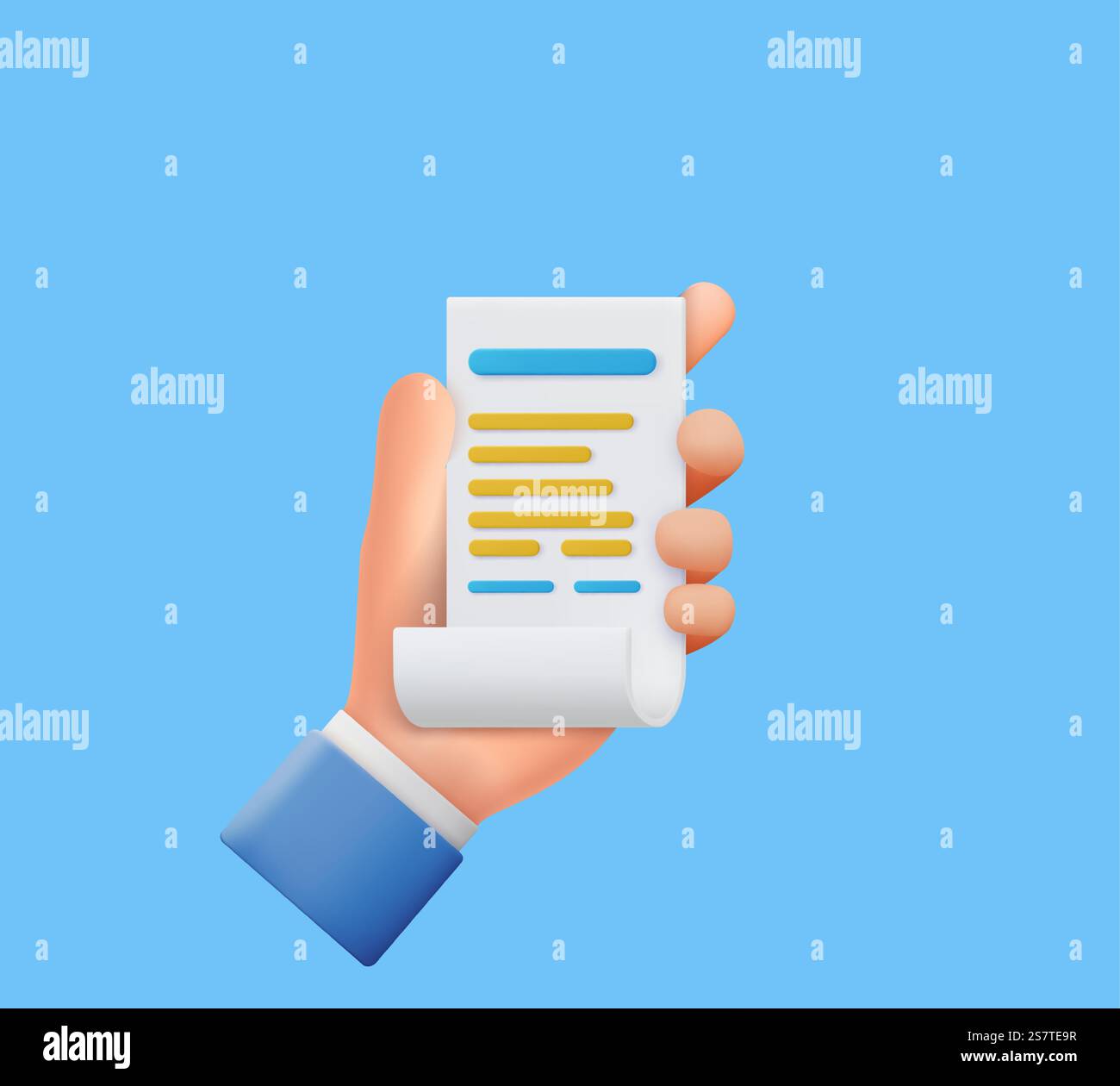 3d hand holding bill receipt. Business hand using hold invoice bill. 3d ...