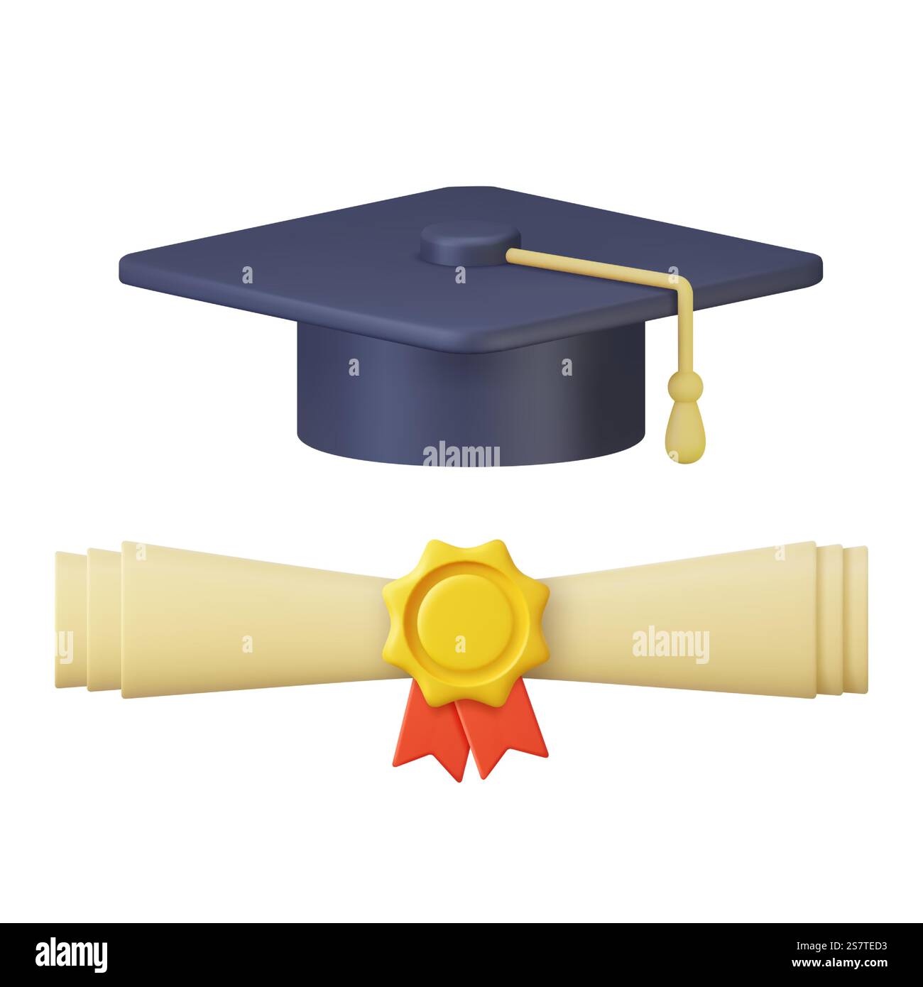 3d graduation hat and diploma cartoon. 3d rendering university student ...