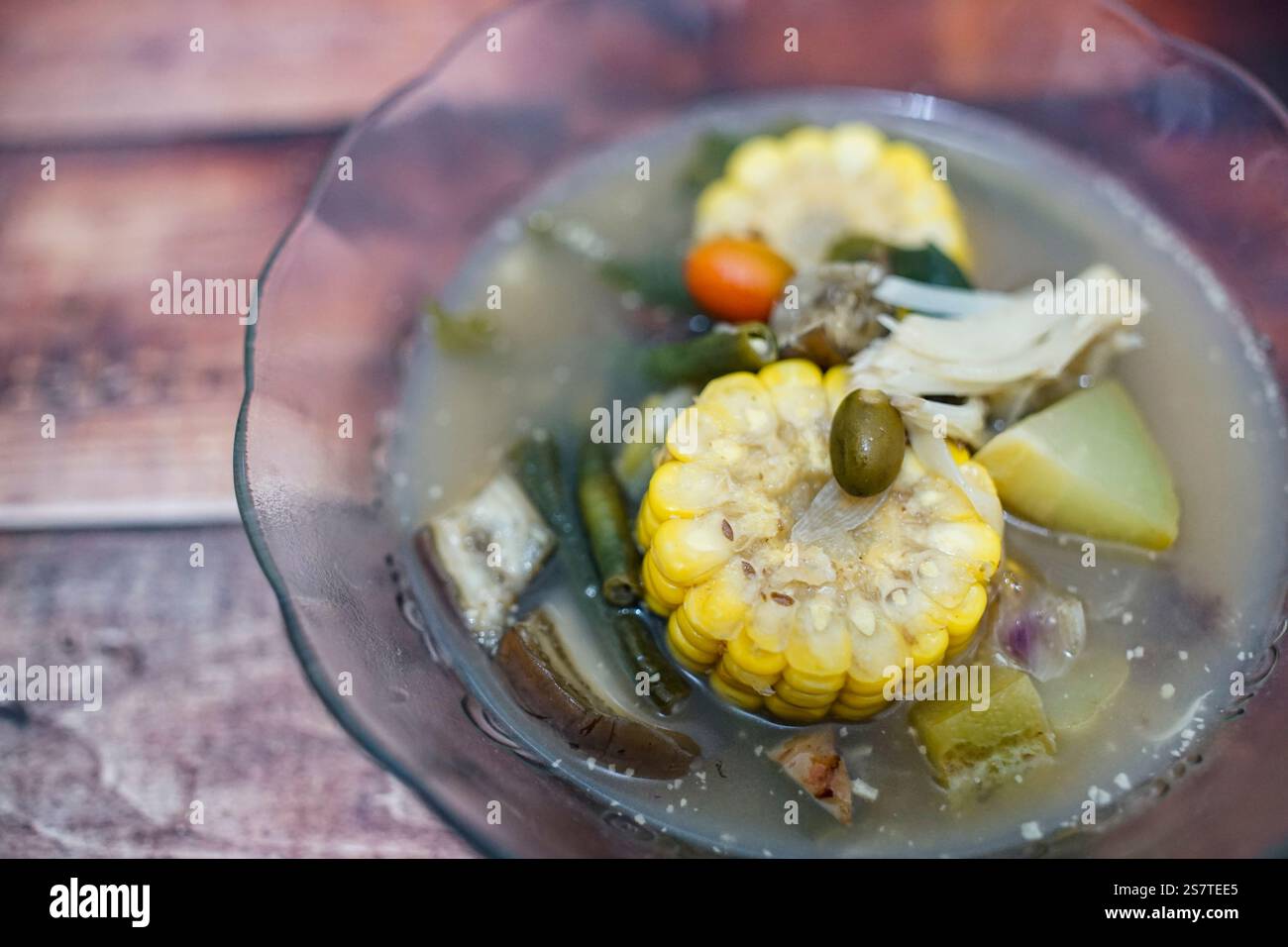 Sayur Asem. consisting of corn, beans, etc. Indonesian traditional food ...
