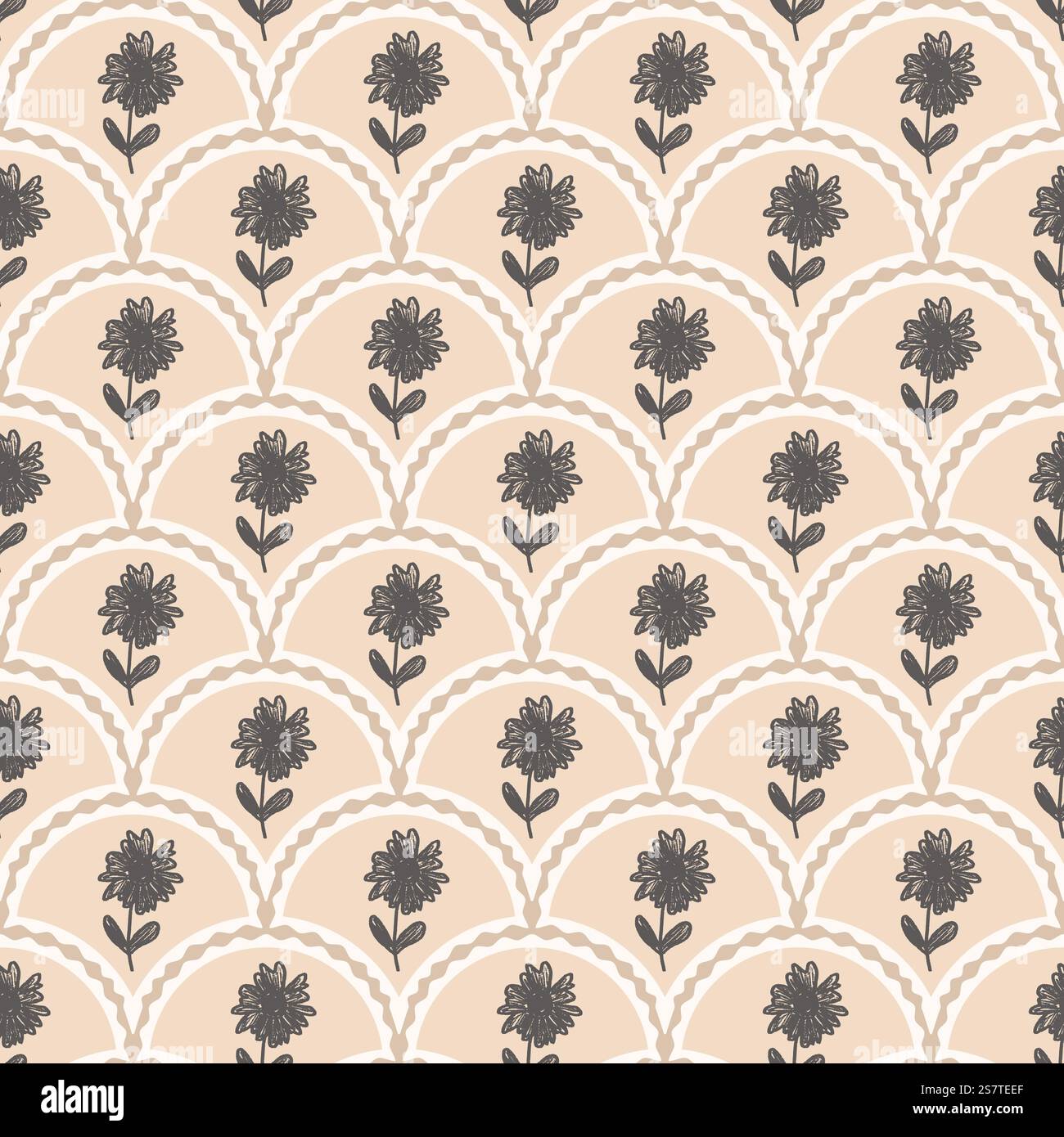 Flowers crayon drawn seamless pattern. Floral allover background ...