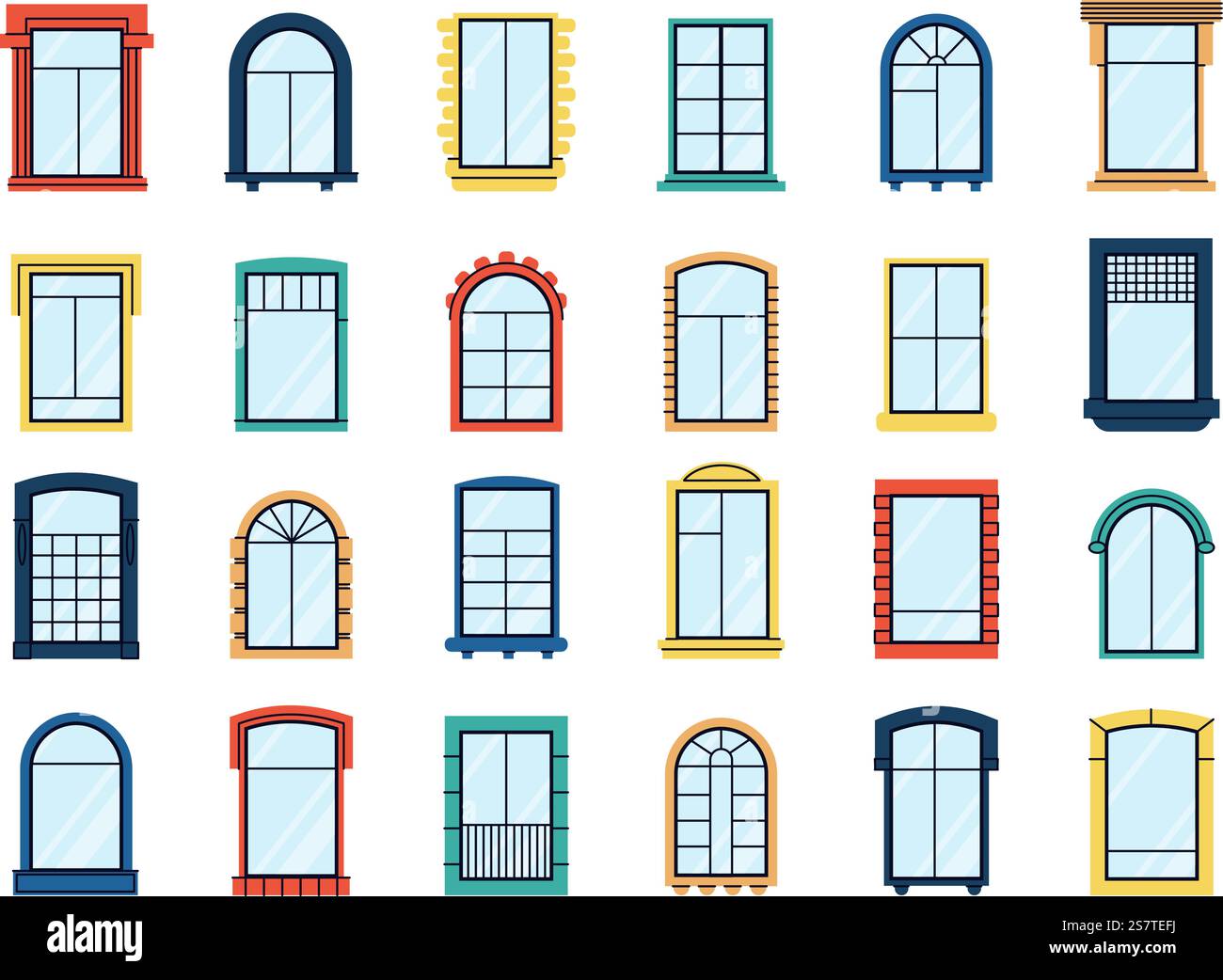 Flat windows design set. Home window, vitrina and glass screen ...
