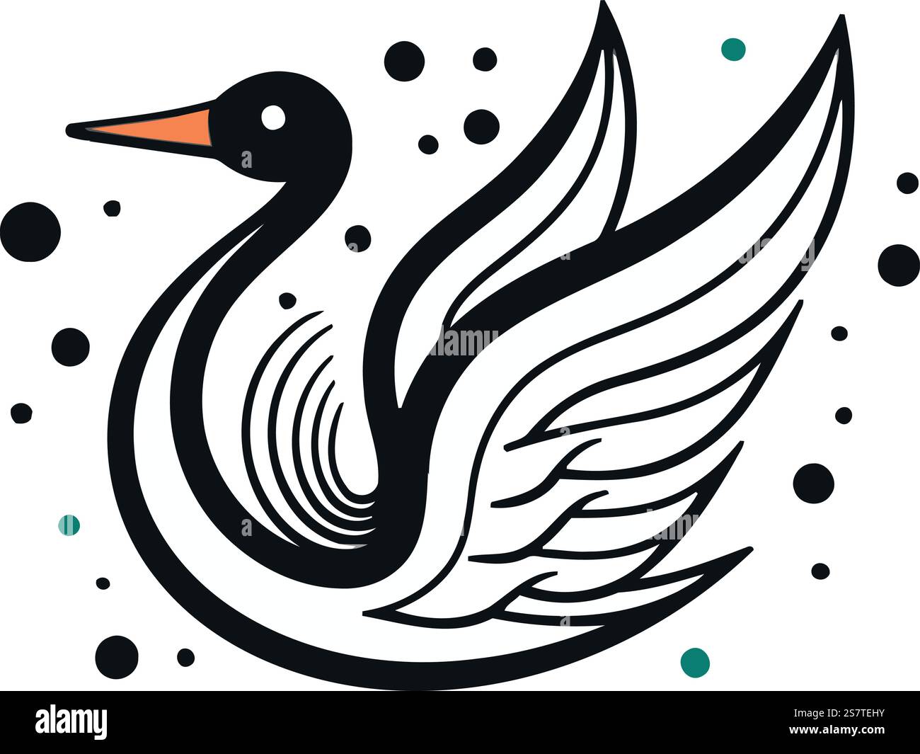 Swan with wings and dots on a white background. Vector illustration ...