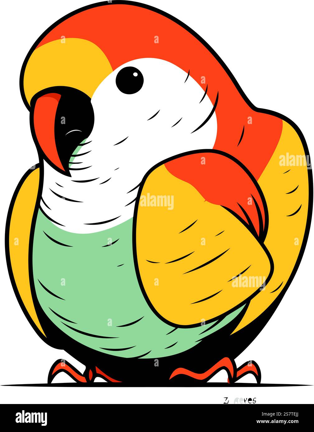 Cute parrot. Hand drawn vector illustration isolated on white ...