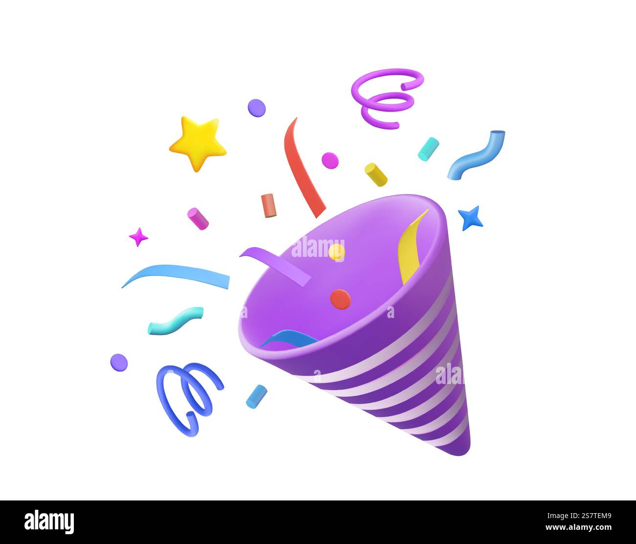 3D Party popper with explosion confetti. Birthday surprise. Firecracker ...