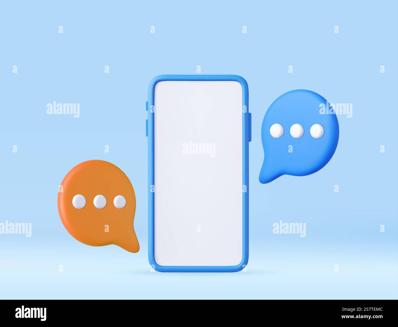 3D smartphone with floating chat bubbles, social media chat app trendy ...