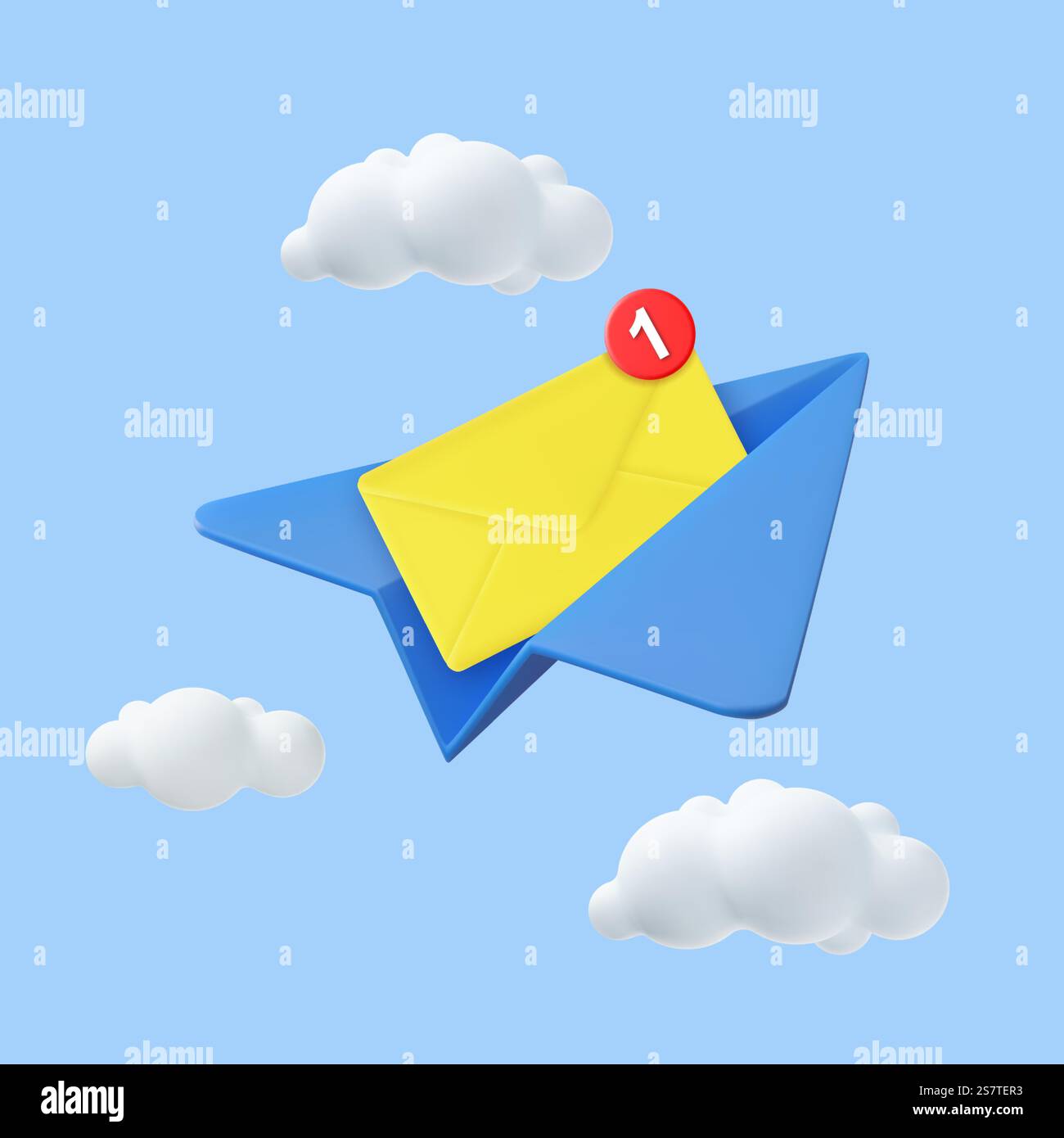 3D Paper Airplane with Envelope. New message concept. Sent letter by ...