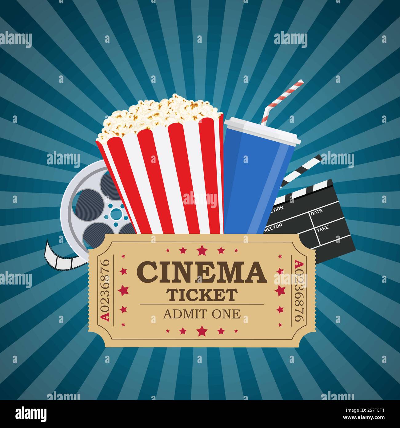 Movie poster template. Popcorn, soda takeaway, 3d cinema glasses, Film ...