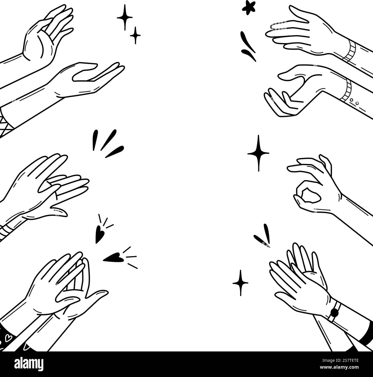Doodle hands applause, fans or audience clapping. Abstract happy ...