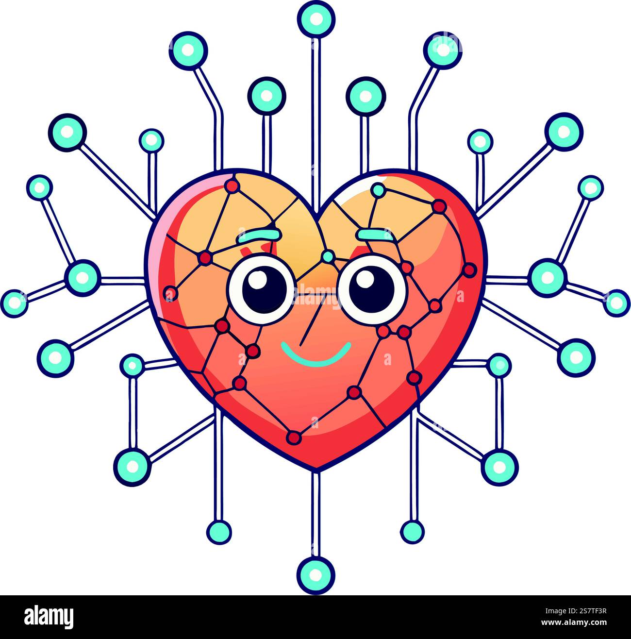 Cartoon heart embedded with neural connections, representing innovation ...