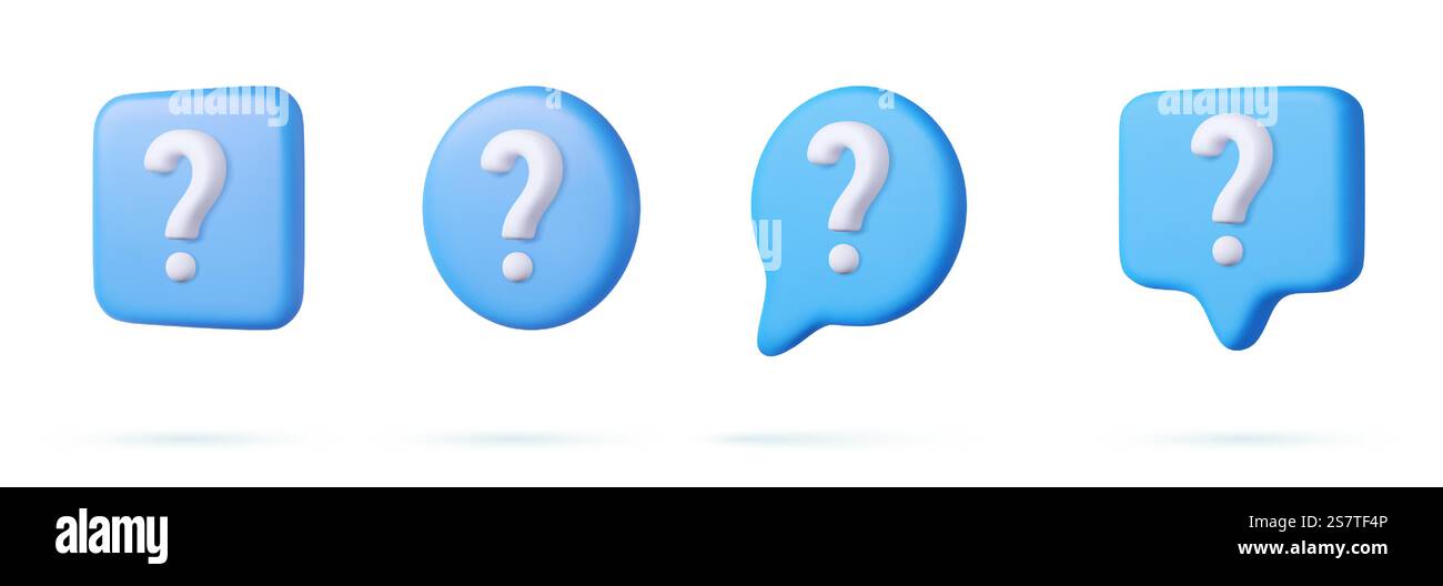 set of 3d Speech bubble with question mark icon. FAQ, support, help ...