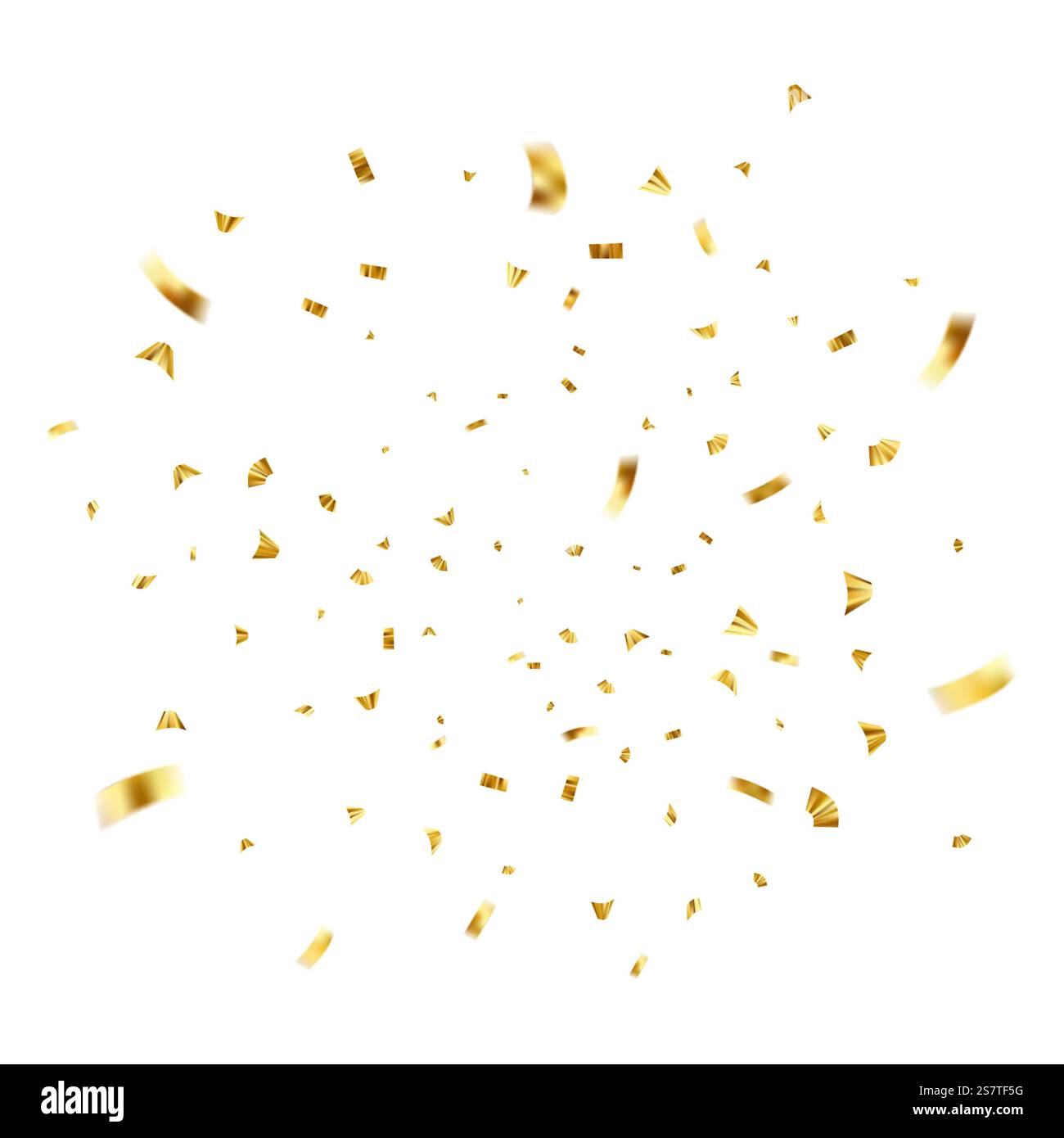 Falling shiny golden confetti isolated on white background. Bright ...