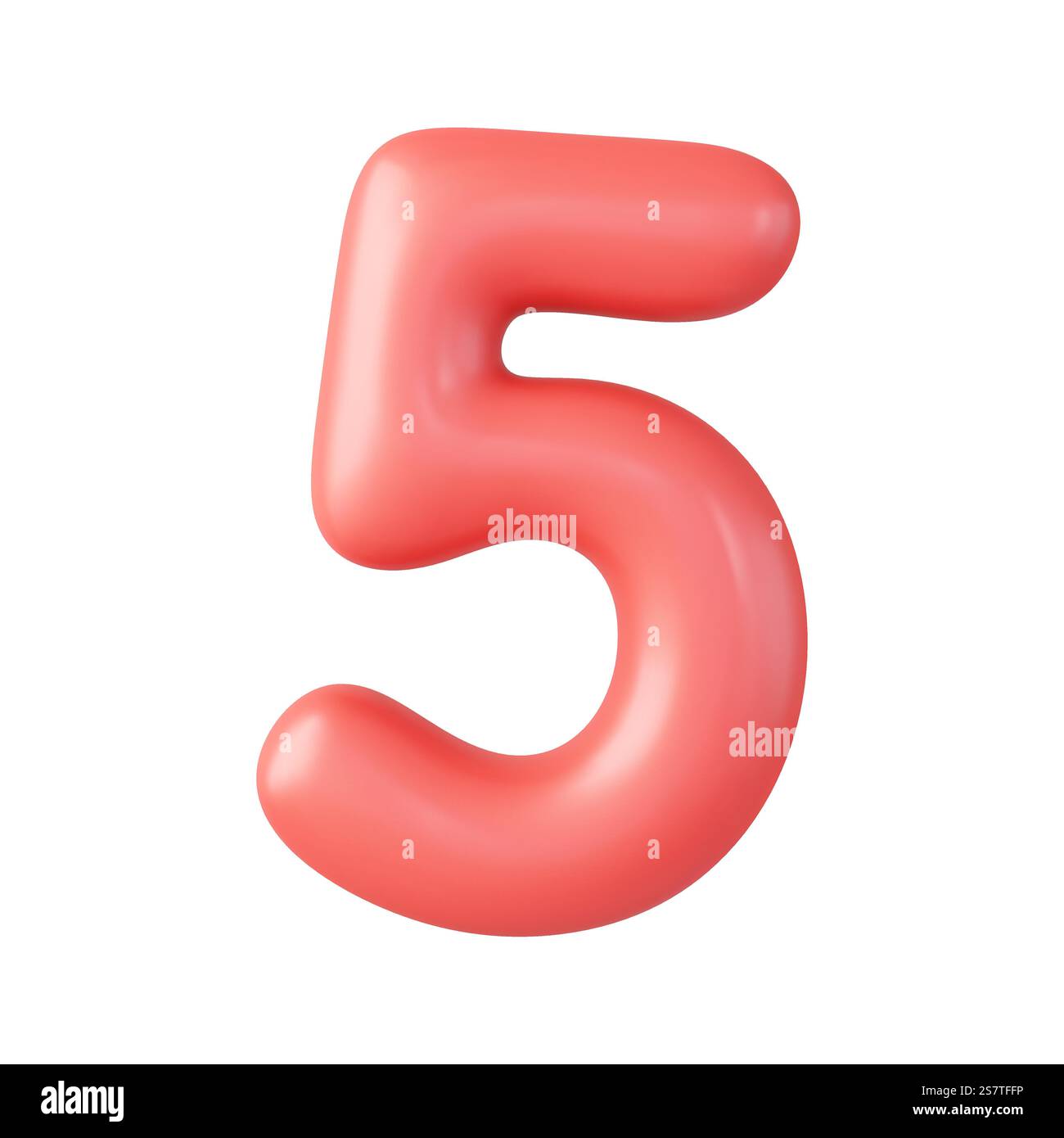3d Number 5. Five Number sign red color. Isolated on white background ...