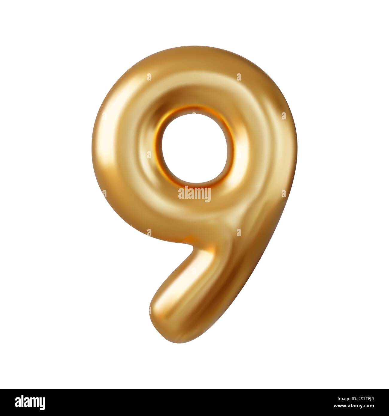 3d Number 9. nine Number sign gold color Isolated on white background. 3d rendering. Vector ...