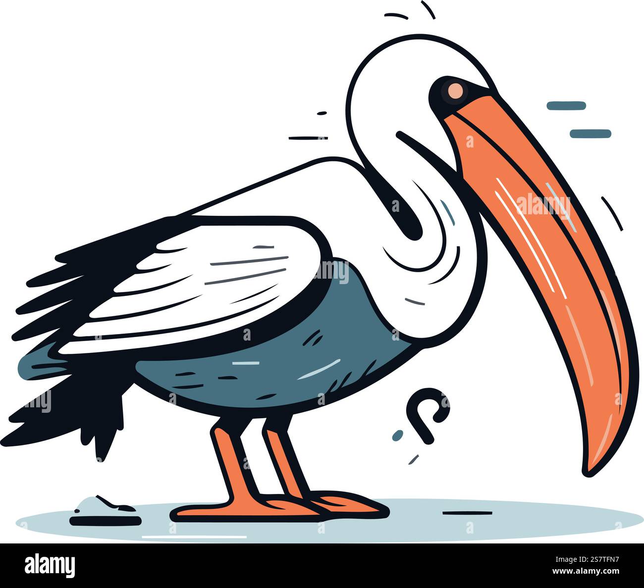Cartoon pelican. Vector illustration of a pelican with question mark ...