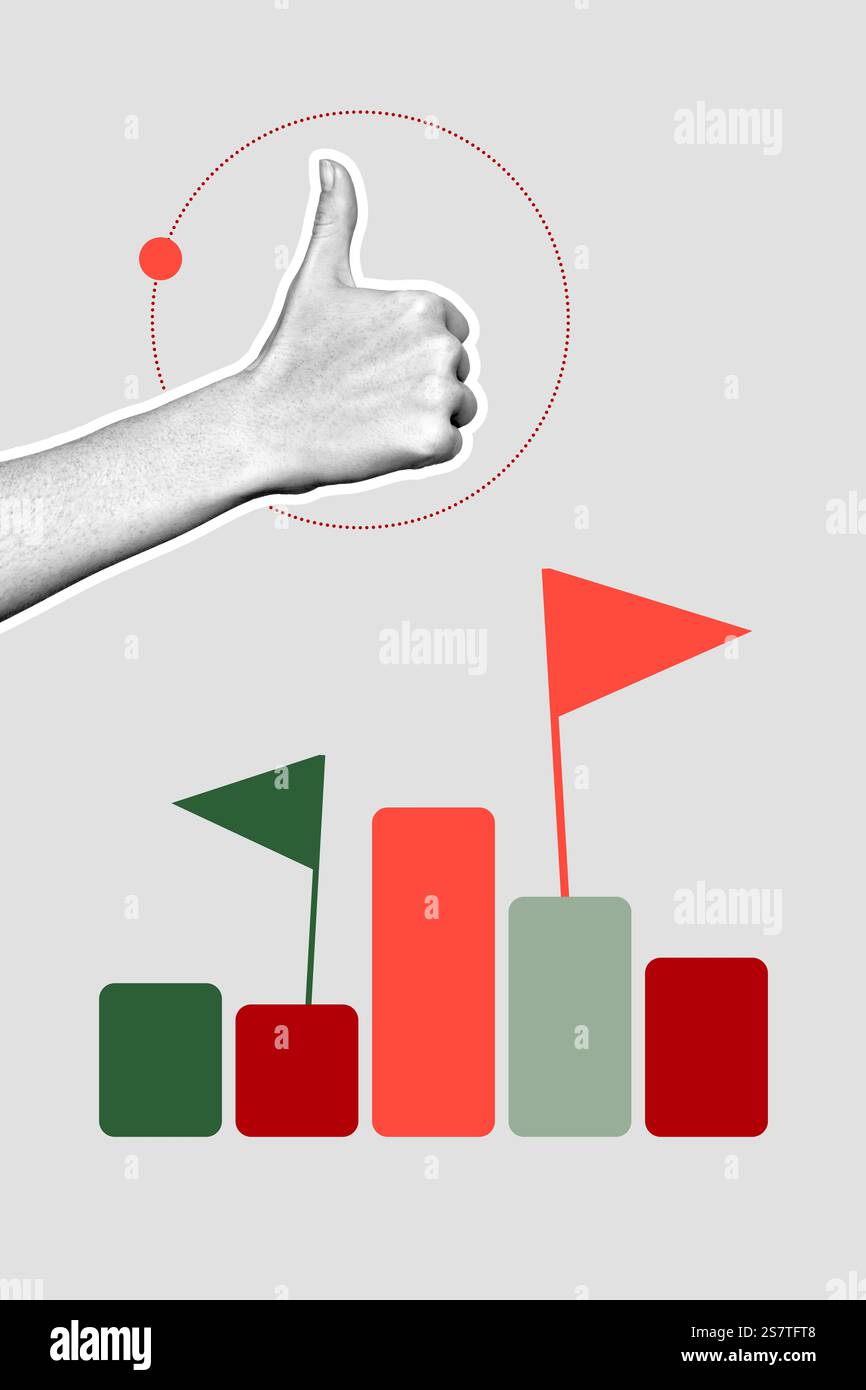 Vertical art creative trend collage of human hand show thumb up gesture ...