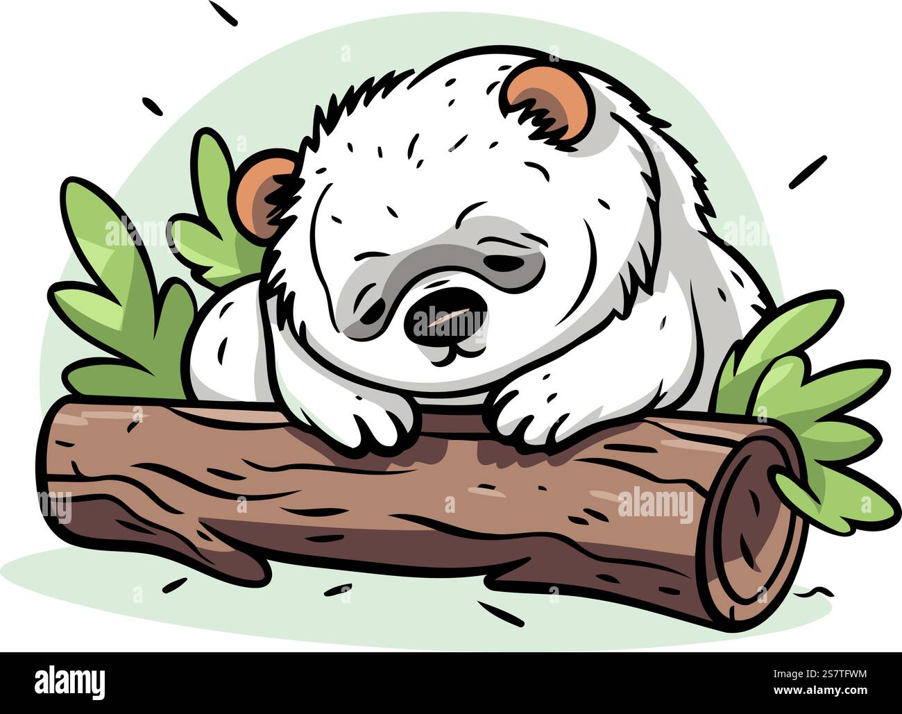 Cute cartoon polar bear sleeping on a log. Vector illustration Stock ...