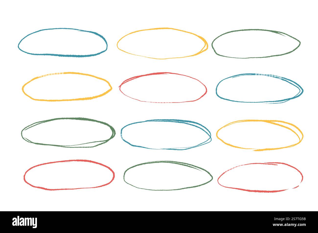 Crayon ellipse frames set. Hand drawn highlight oval borders. Freehand ...