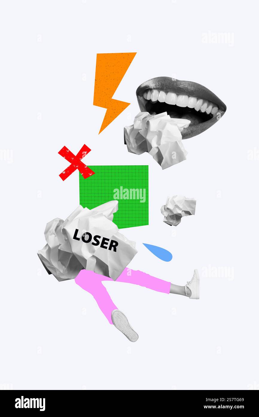 3D photo collage design composite trend artwork sketch of loser mockery ...