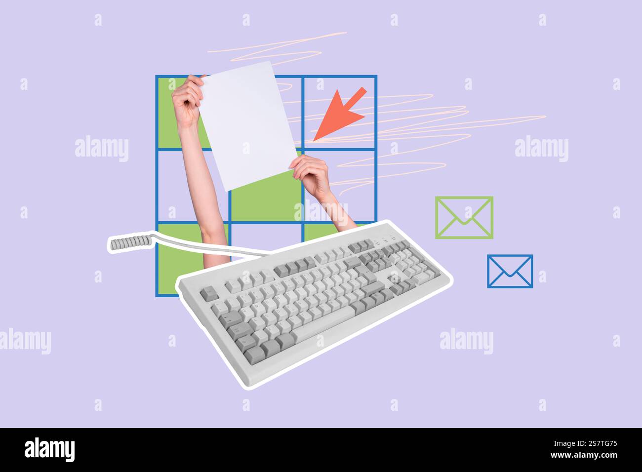 Composite art 3d creative image collage of hands hold paper sheet ...