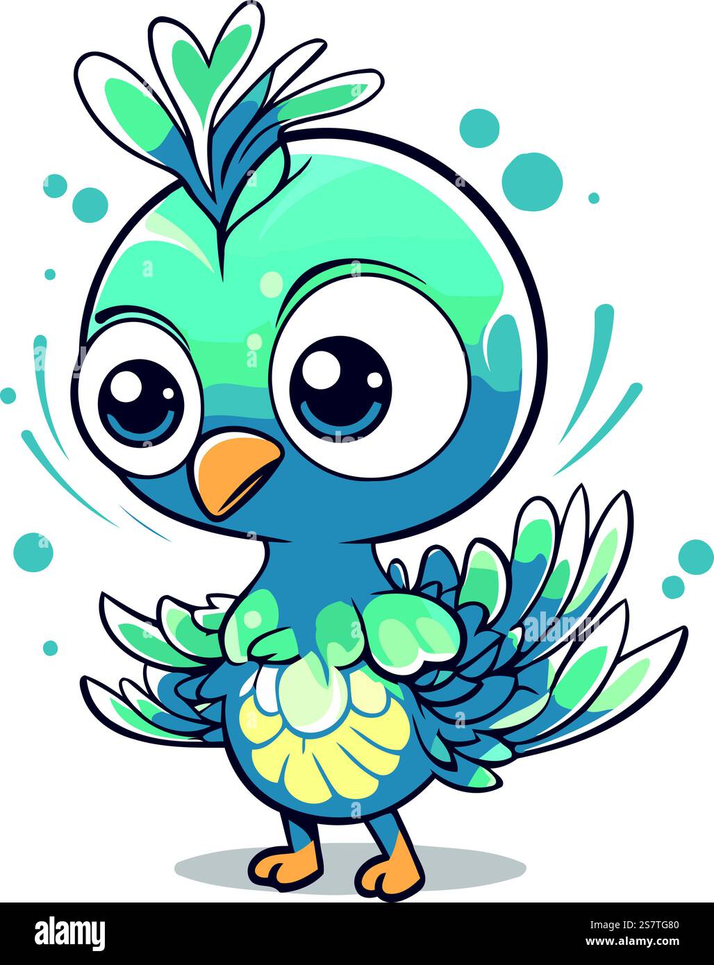 Cute blue bird character isolated on white background. Vector ...