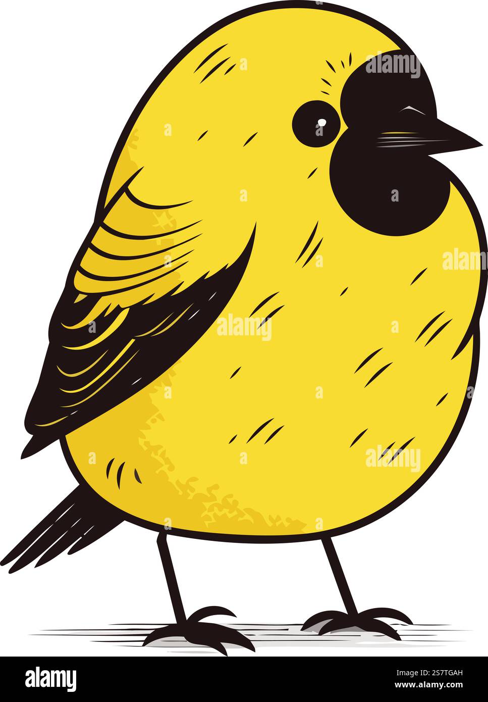 Vector illustration of a cute yellow bird on a white background. Hand ...