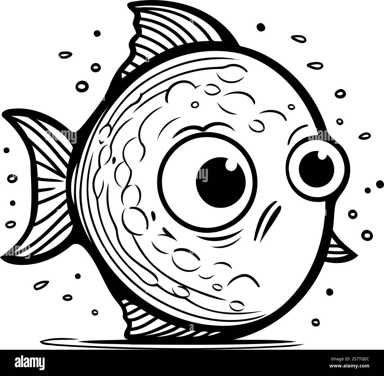 Black and white illustration of a funny fish. Cartoon style. Vector ...