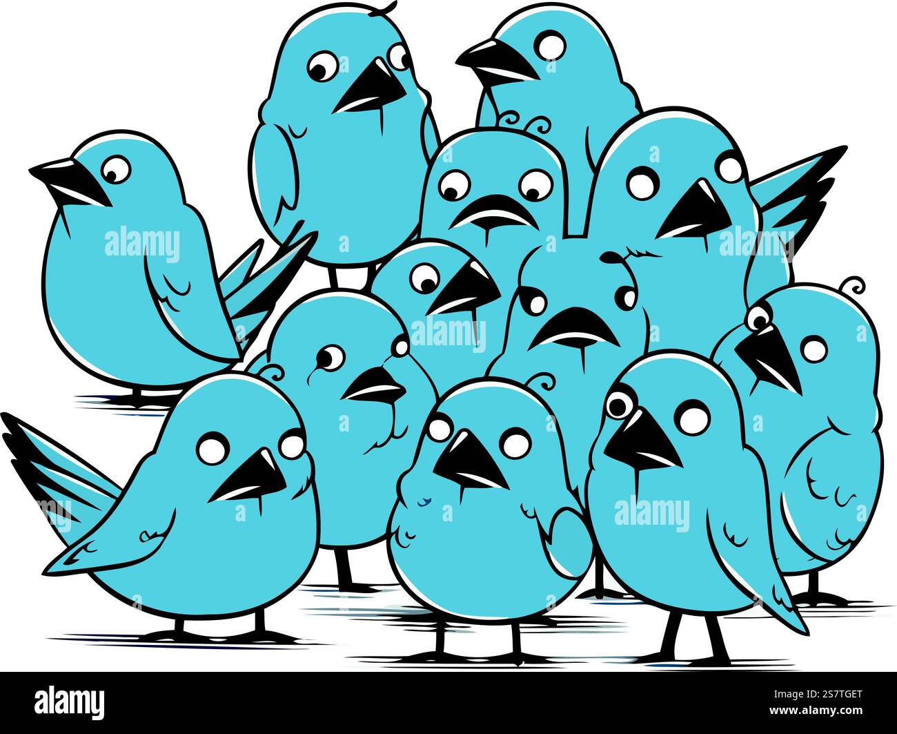 group of birds cartoon vector illustration graphic design in blue and ...