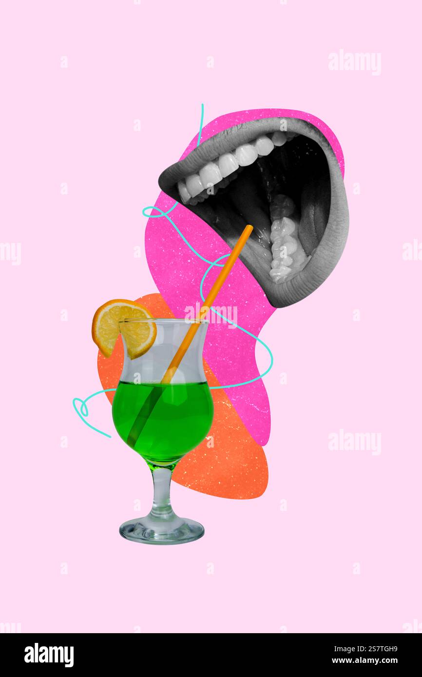 3D collage trend artwork composite sketch poster of huge size mouth ...