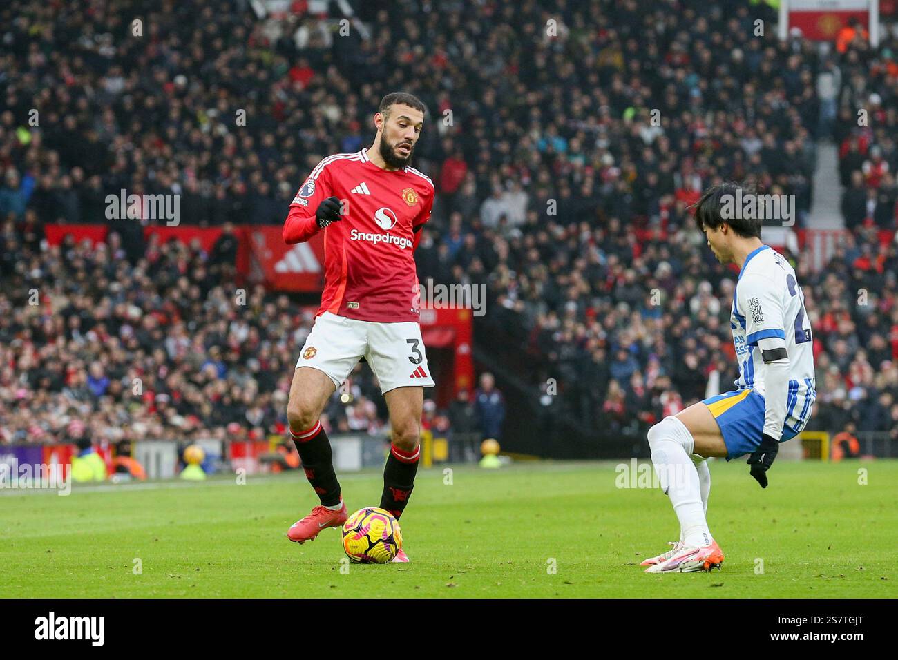 Manchester United defender Noussair Mazroui (3) battles with Brighton ...