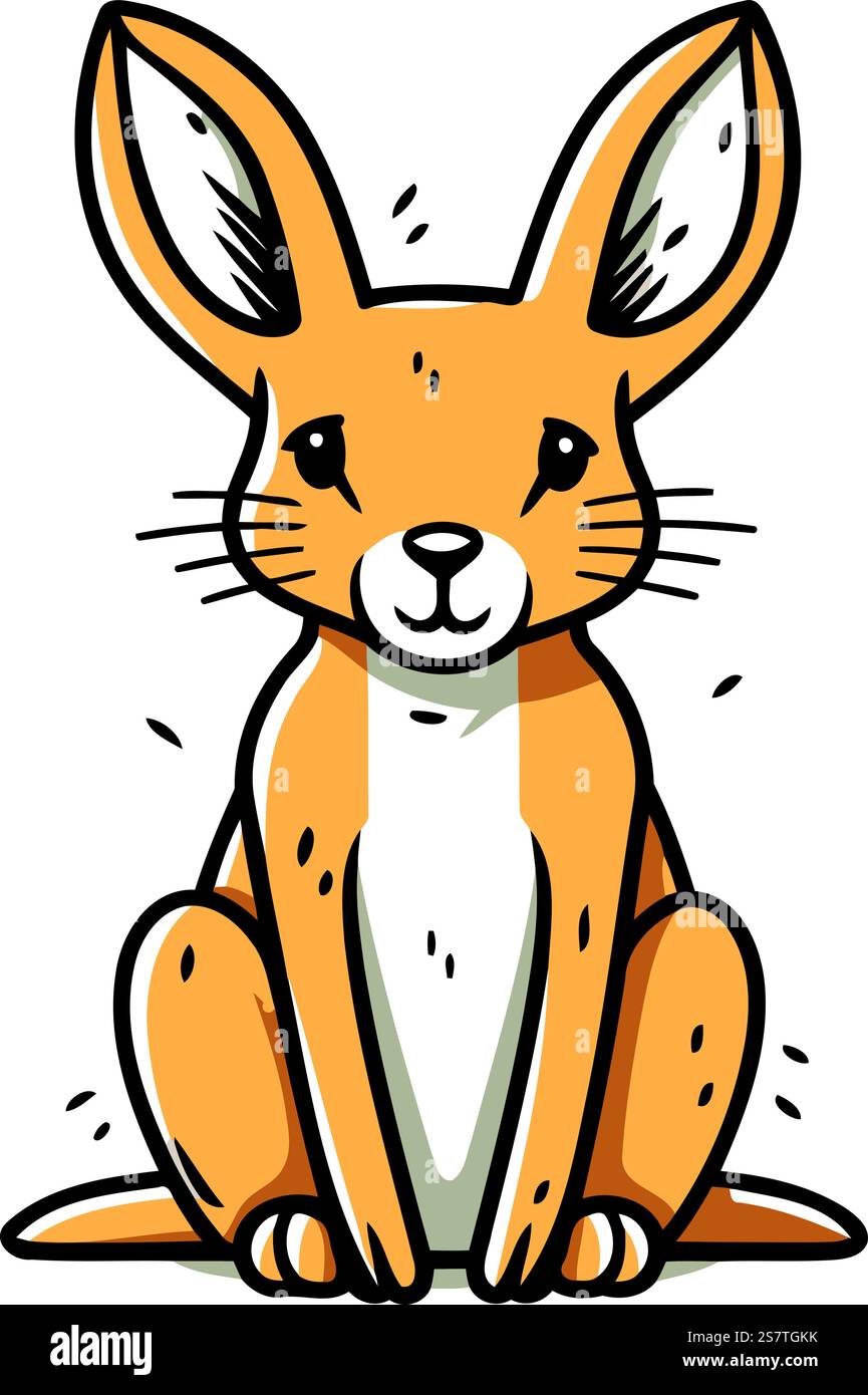 Cute cartoon rabbit sitting. Vector illustration isolated on white ...