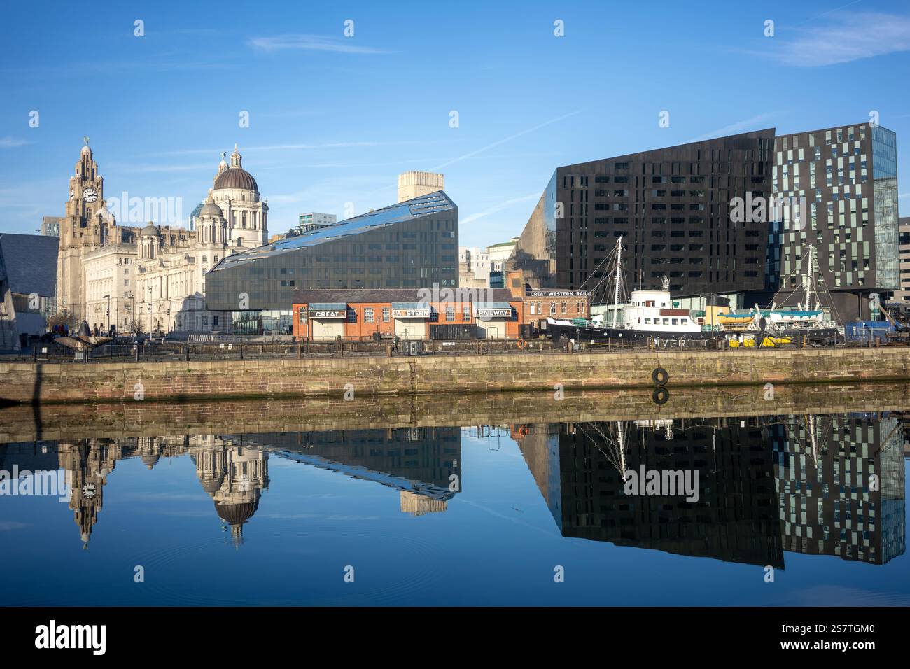 View across Canning Dock in Liverpool showing new buildings on Mann ...