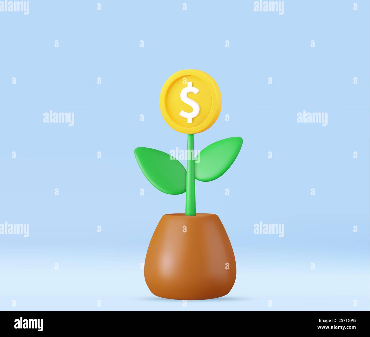 3d money tree plant with coin in pot. Saving money concept. Business ...