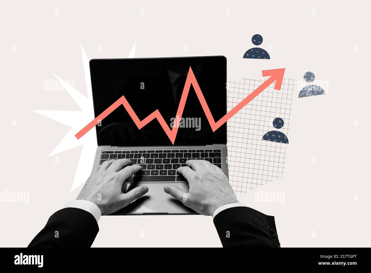 Composite art 3d creative image collage of businessman hands type ...