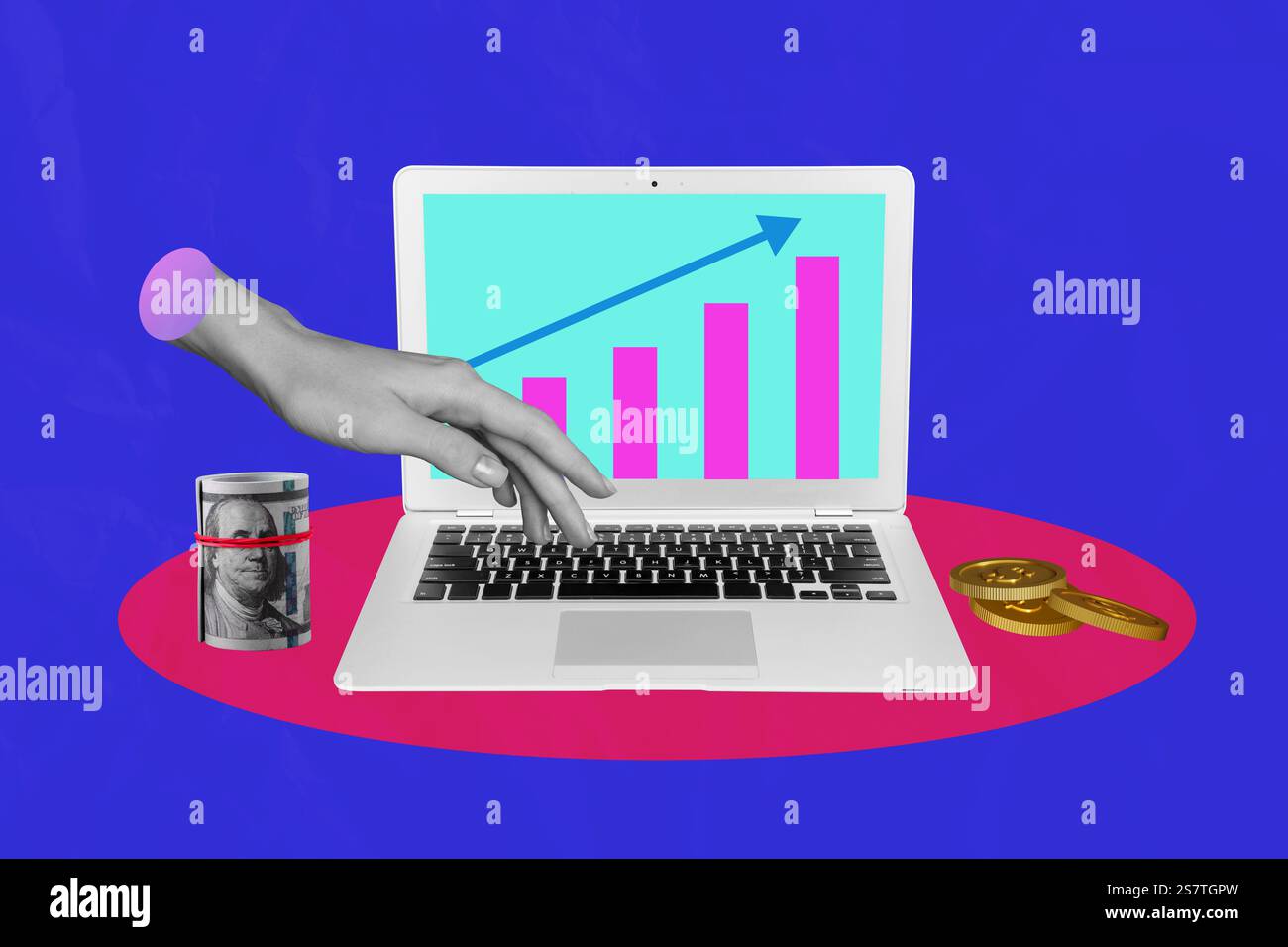 Sketch image composite 3D collage of budget finance savings bank charts ...