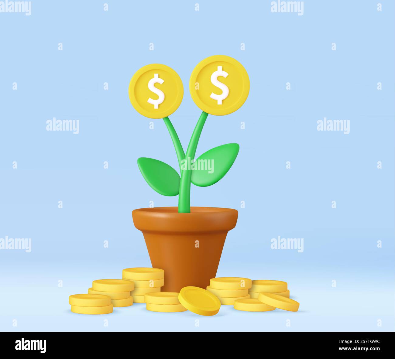 3d money tree plant with coin in pot. Saving money concept. Business ...