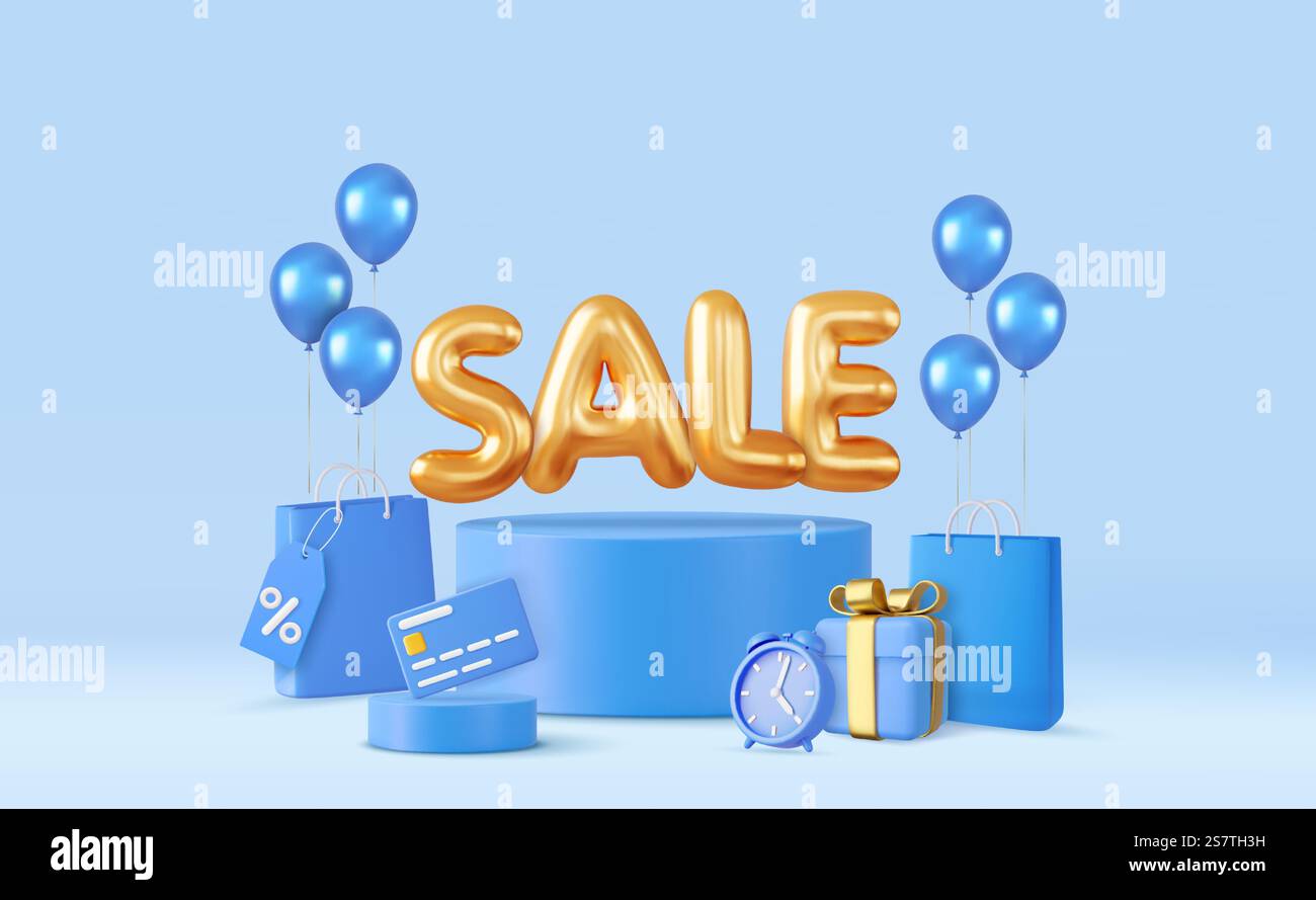 3d Great discount sale banner design. sale word balloon on podium with ...