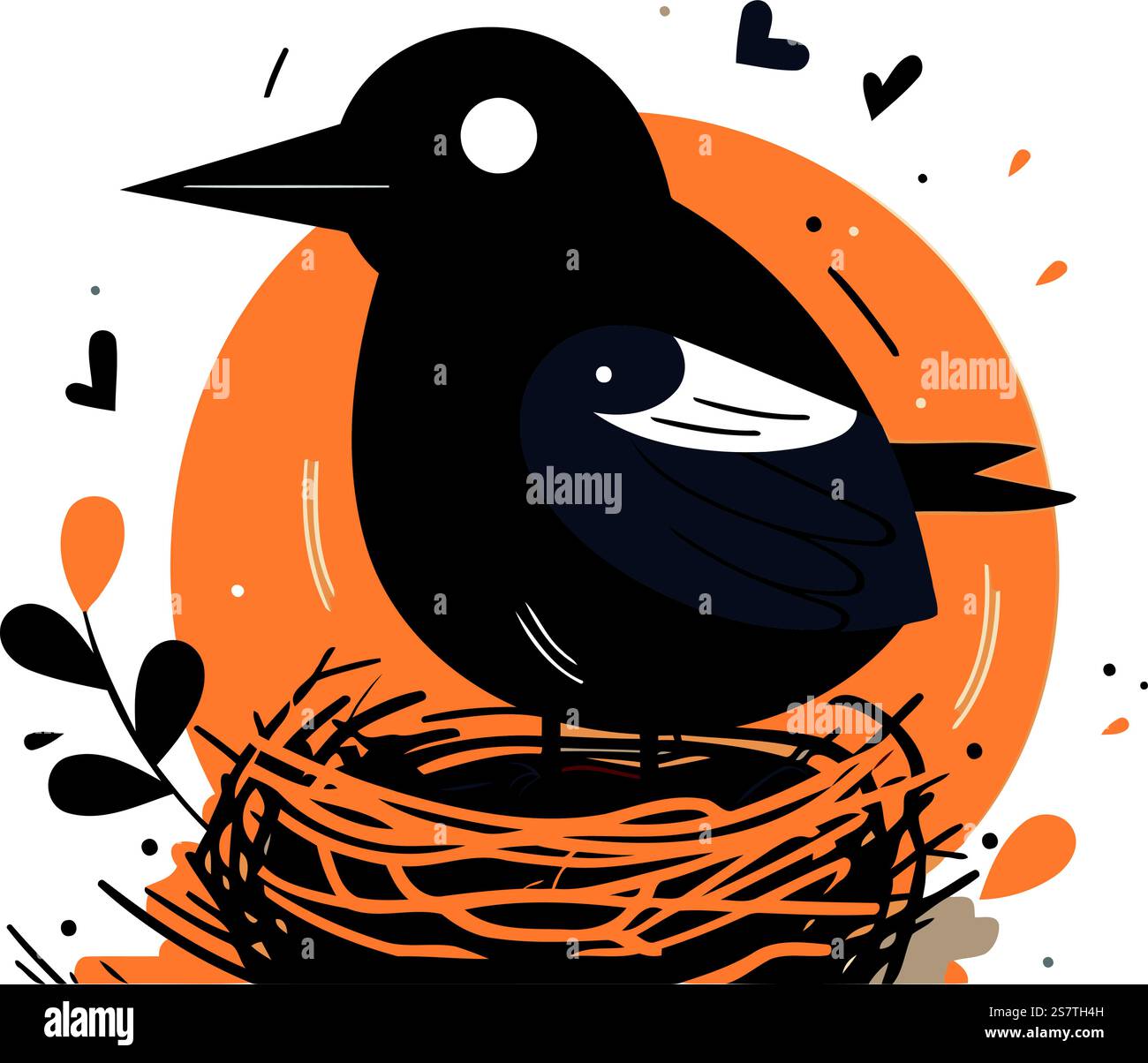 Crow in a nest. Vector illustration in flat cartoon style Stock Vector ...