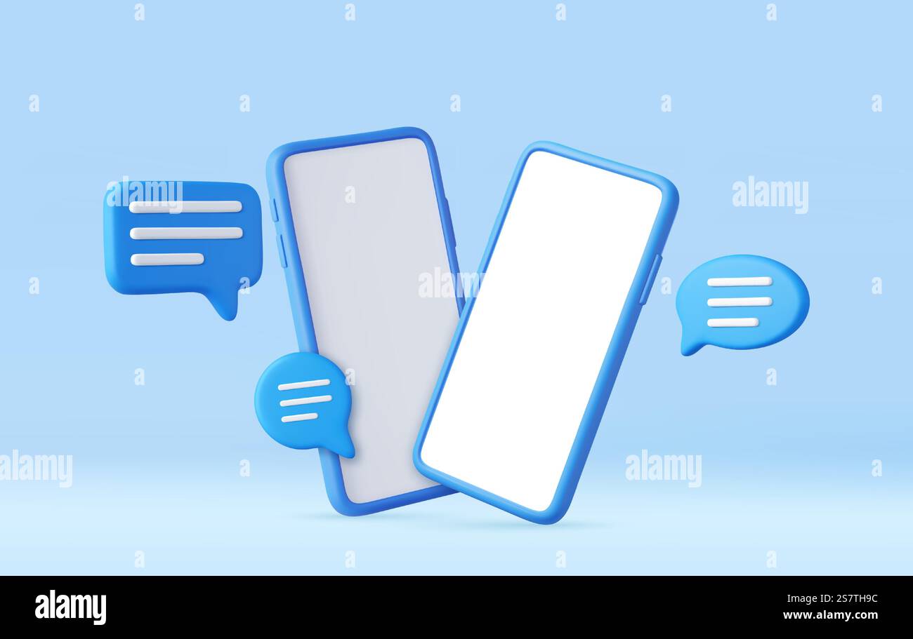 3D smartphone with floating chat bubbles, social media chat app trendy ...