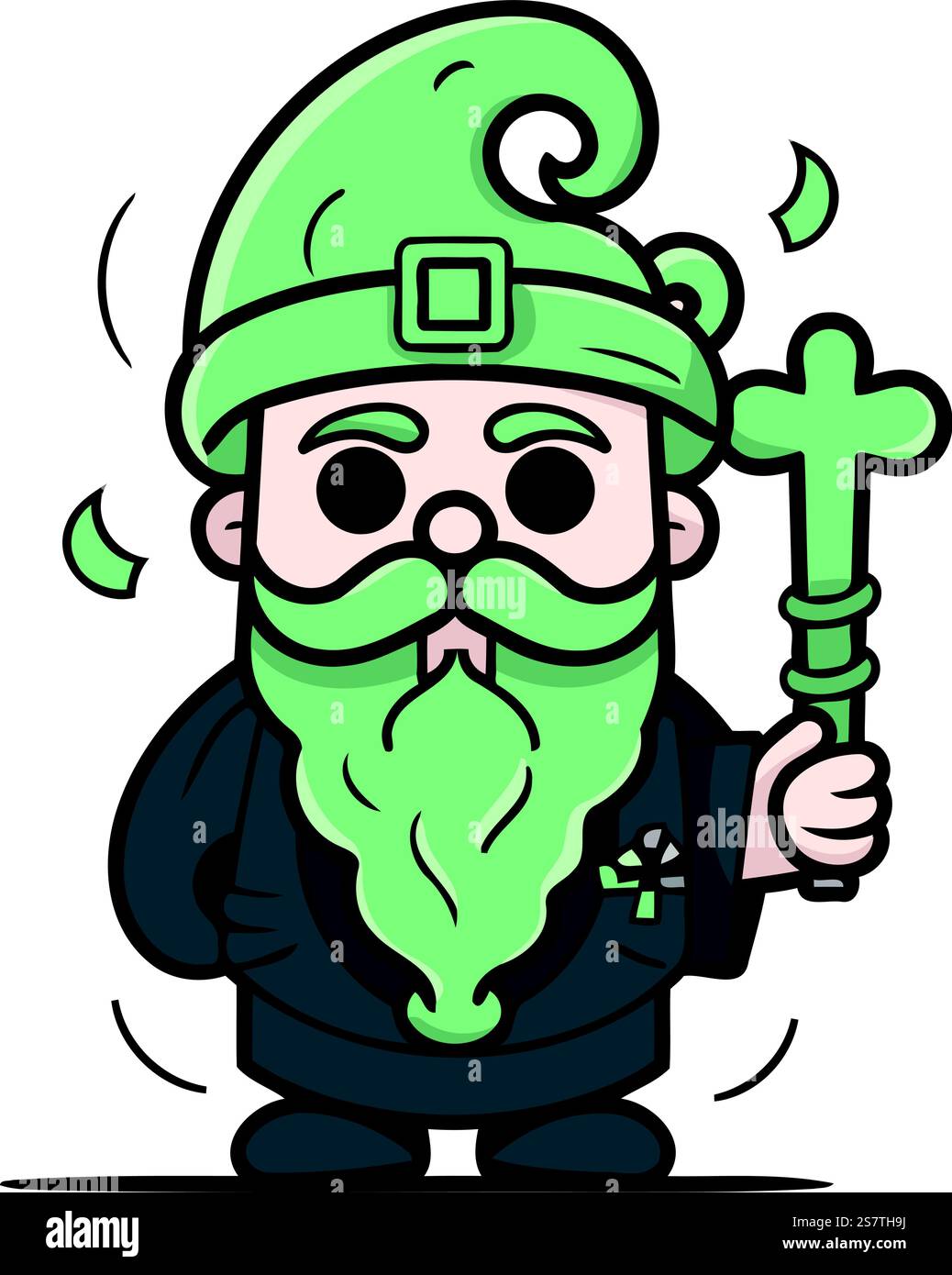 Cartoon Leprechaun with Magic Wand. Vector Illustration Stock Vector ...