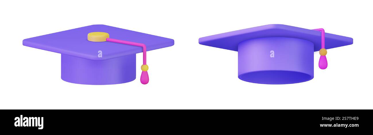 3d Graduation cap icon. High school college university complete ...